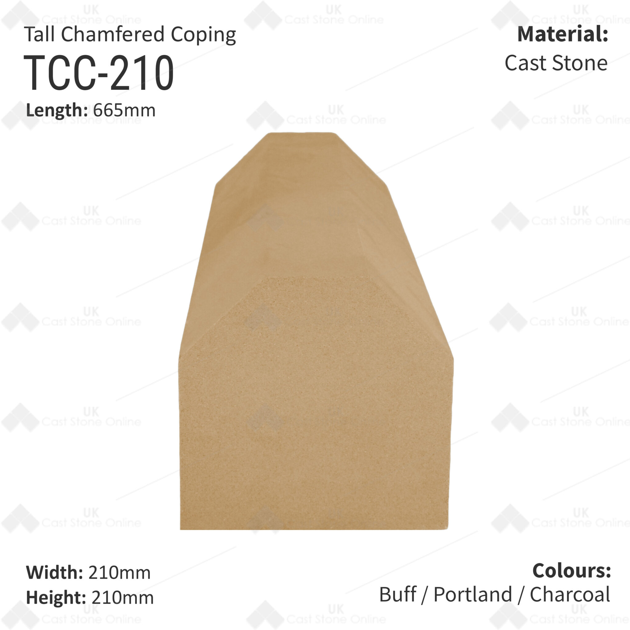 Tall Chamfered Wall Coping – 210mm x 665mm – UK Cast Stone Online